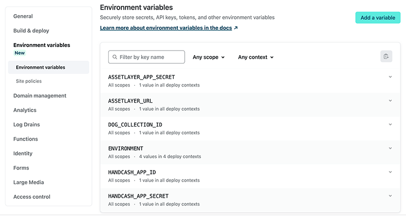 Environment Variables Asset Layer Docs